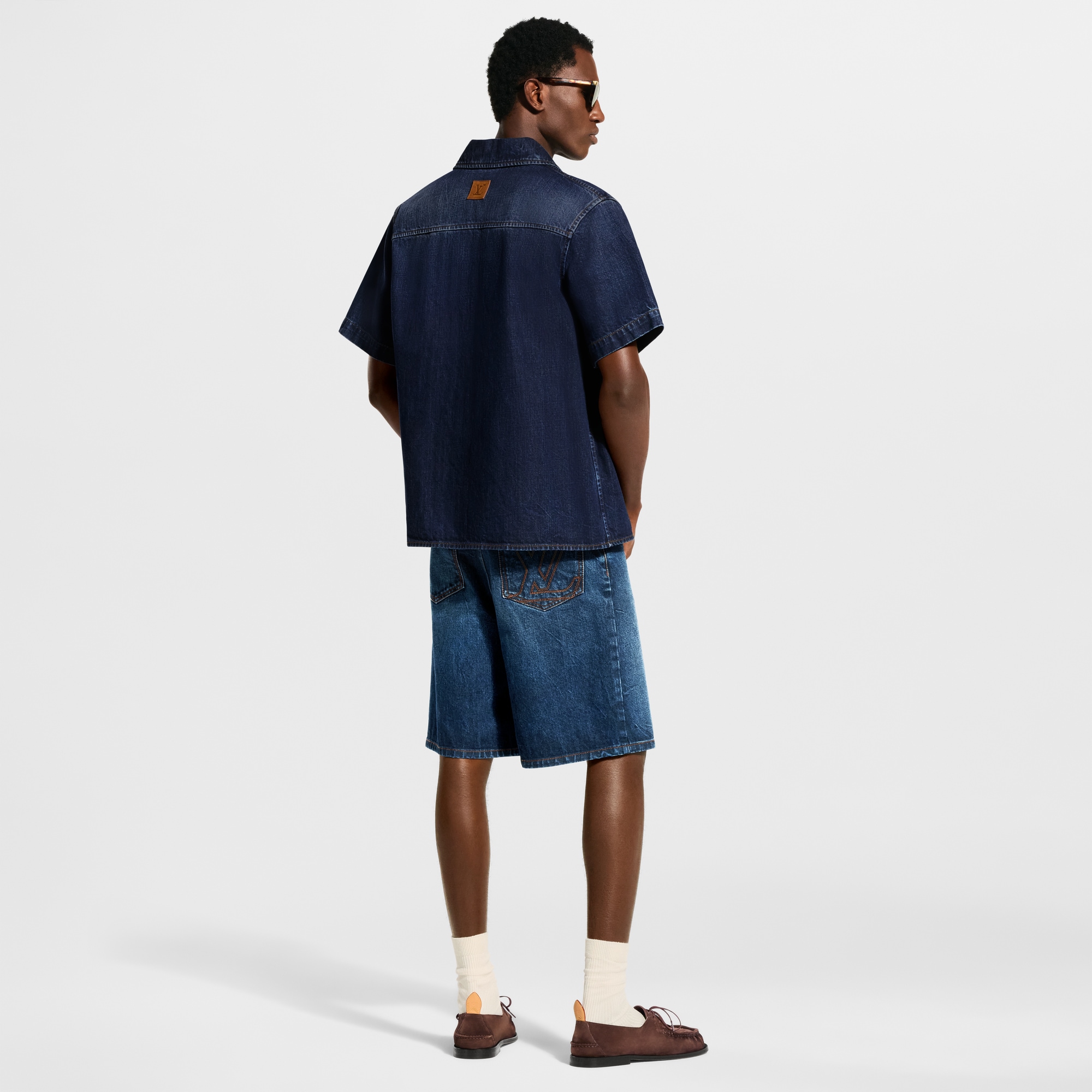Short à détail Damier en denim | LOUIS VUITTON