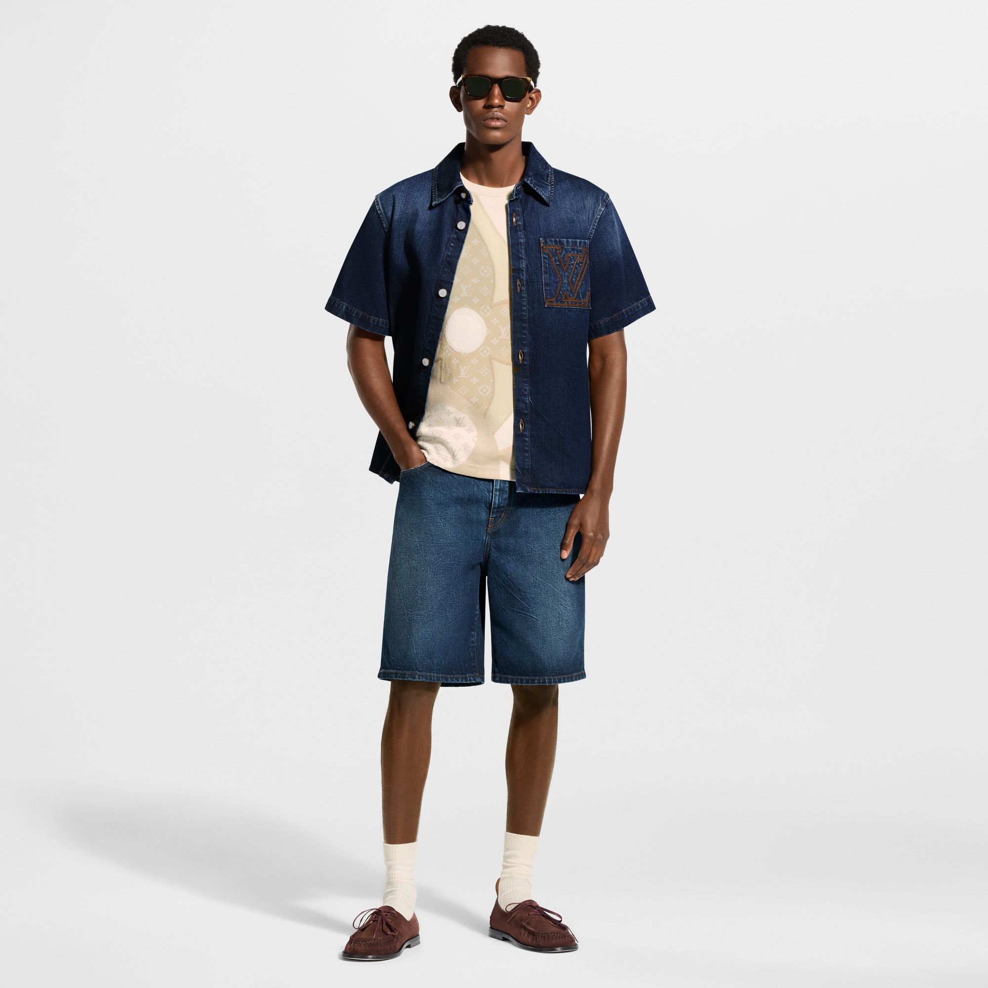 Short à détail Damier en denim | LOUIS VUITTON